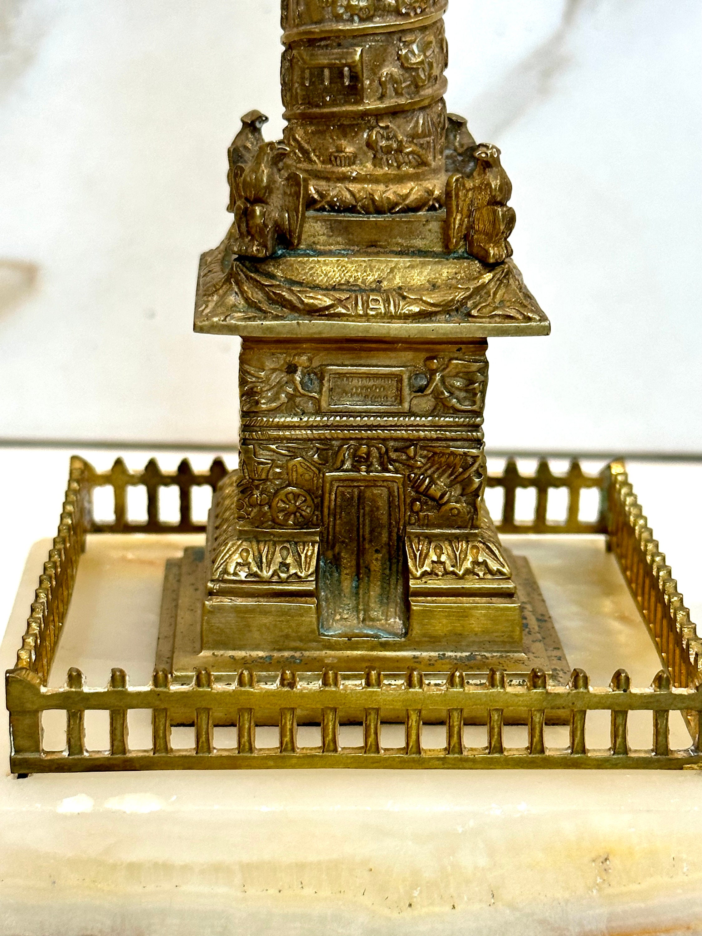 19 Century Grand Tour Napoleonic Bronze Place Vendome Column on Marble ...