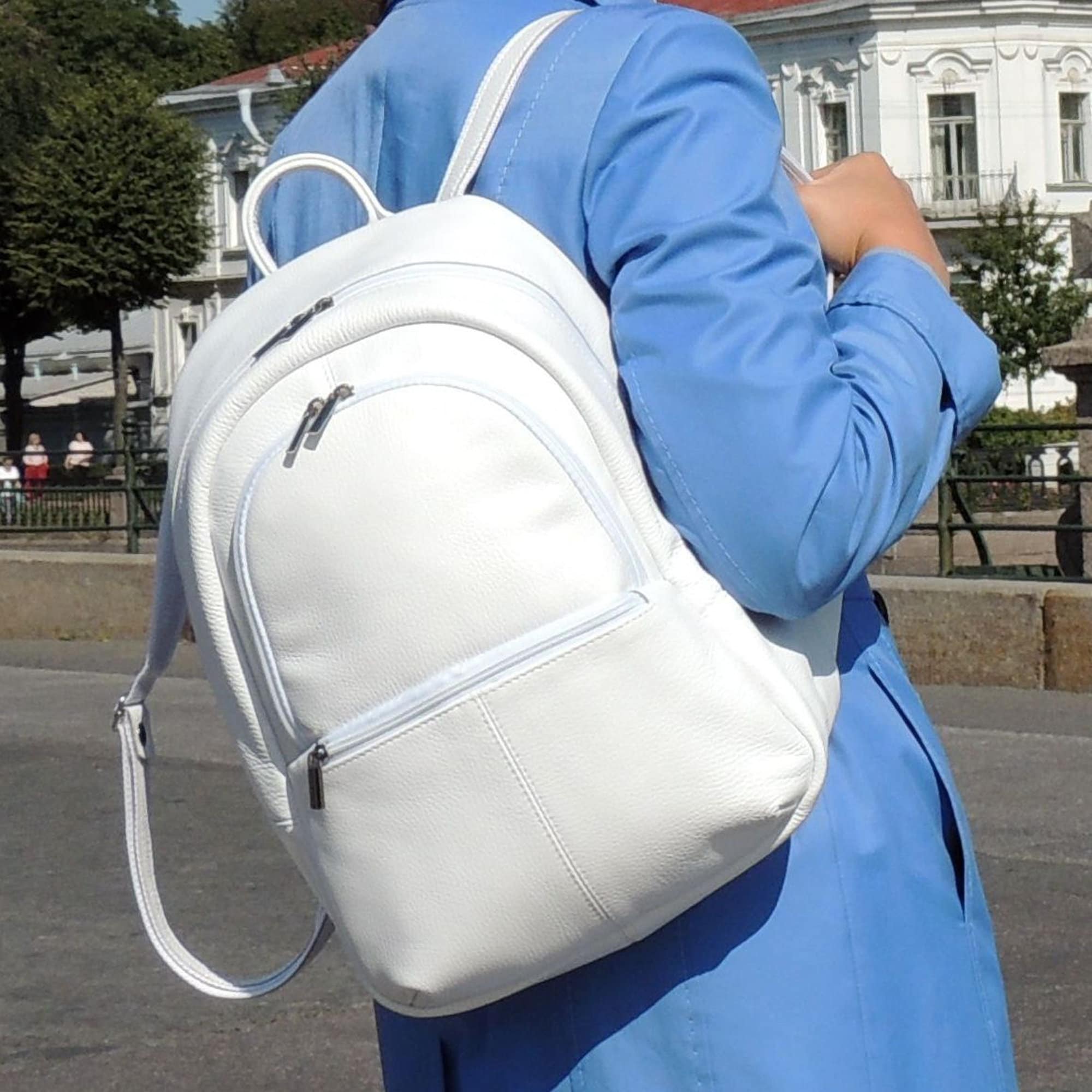 White leather backpack women Rucksack Laptop backpack Shoulder | Etsy