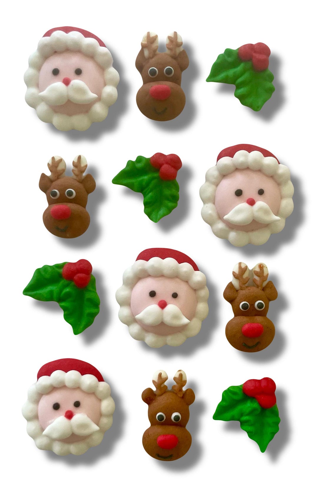12 Edible Christmas Cupcake Toppers, Santa, Reindeer, Holly - Etsy