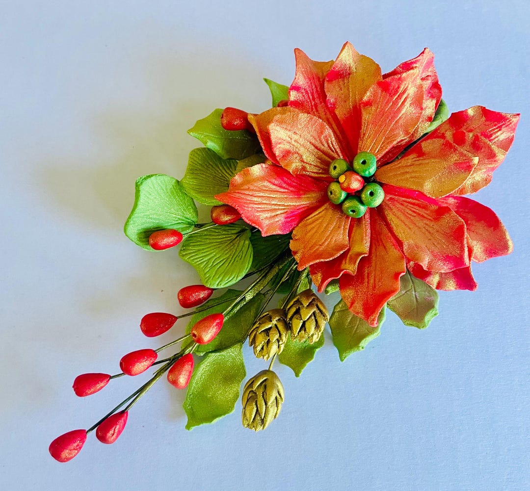 Large Gum Paste Poinsettia Cake Topper, Shimmery Christmas Flower ...
