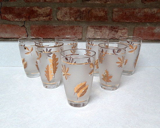 Vintage Libbey Glassware Gold Leaf Tumblers Set of Seven - Etsy