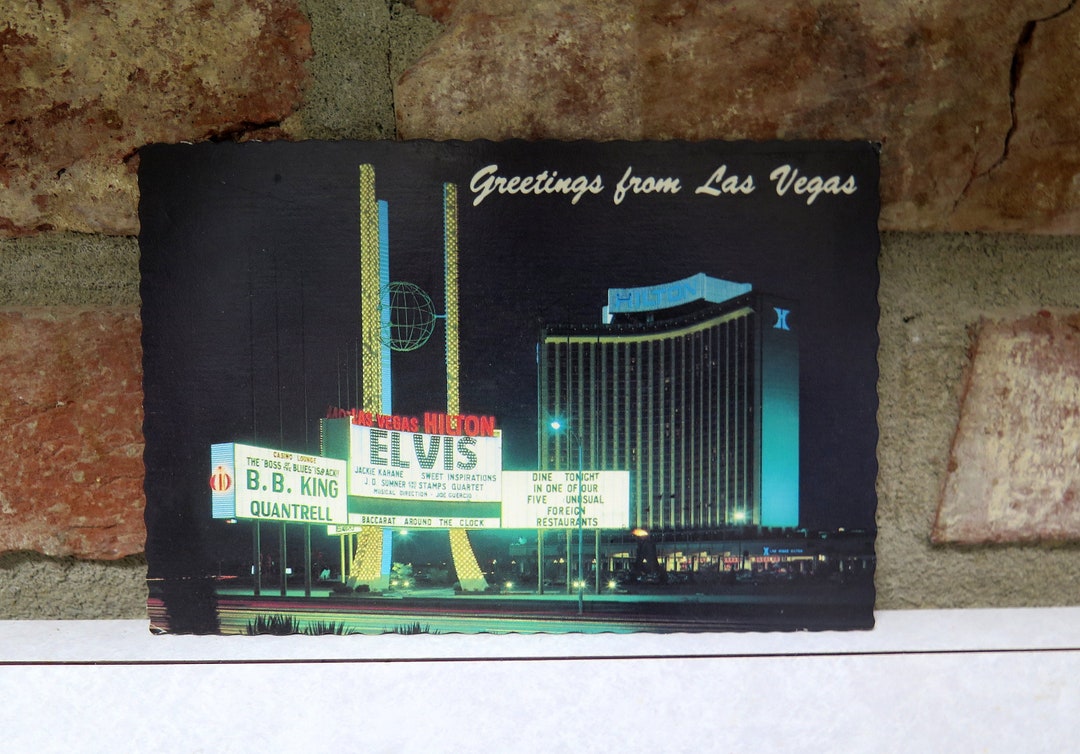 Vintage 1972 ELVIS PRESLEY Las Vegas Hilton Postcard, BB King Quantrell ...