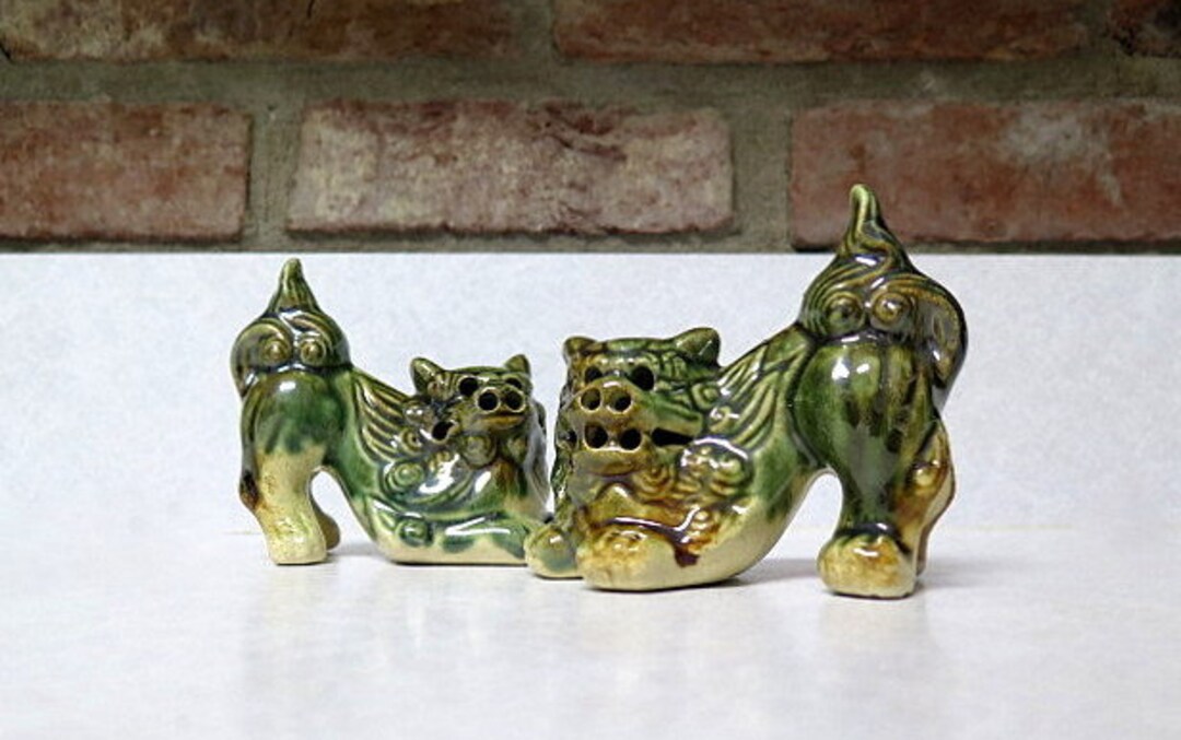 Vintage Pair of Chinese Foo Dogs Green Ceramic Dog Figurines, Home ...