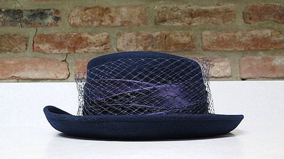 Vintage Blue Wool Joe Bill Miller Hat With Purple Satin Bow and Lace ...