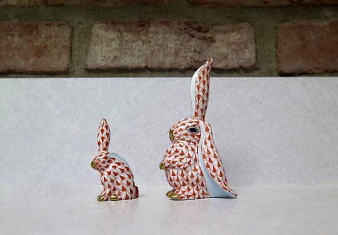 Vintage Herend Rabbit Figurines Rust Fishnet Pattern, Small One Ear up ...