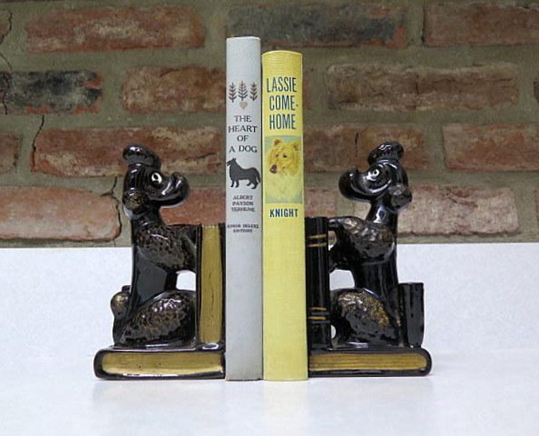 1950s Brown Poodle Bookends and Pen Holders, Desk and Bookshelf Decor ...