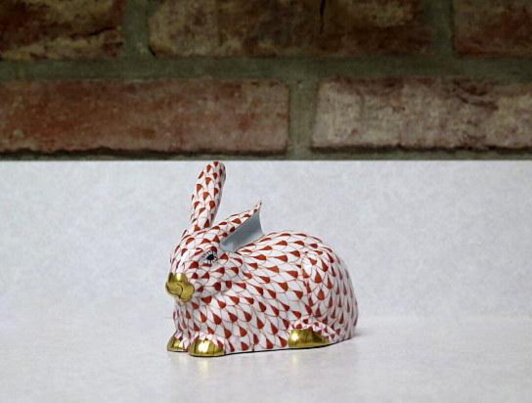 Vintage HEREND Figurine Rust Fishnet Pattern Rabbit, Laying Down ...