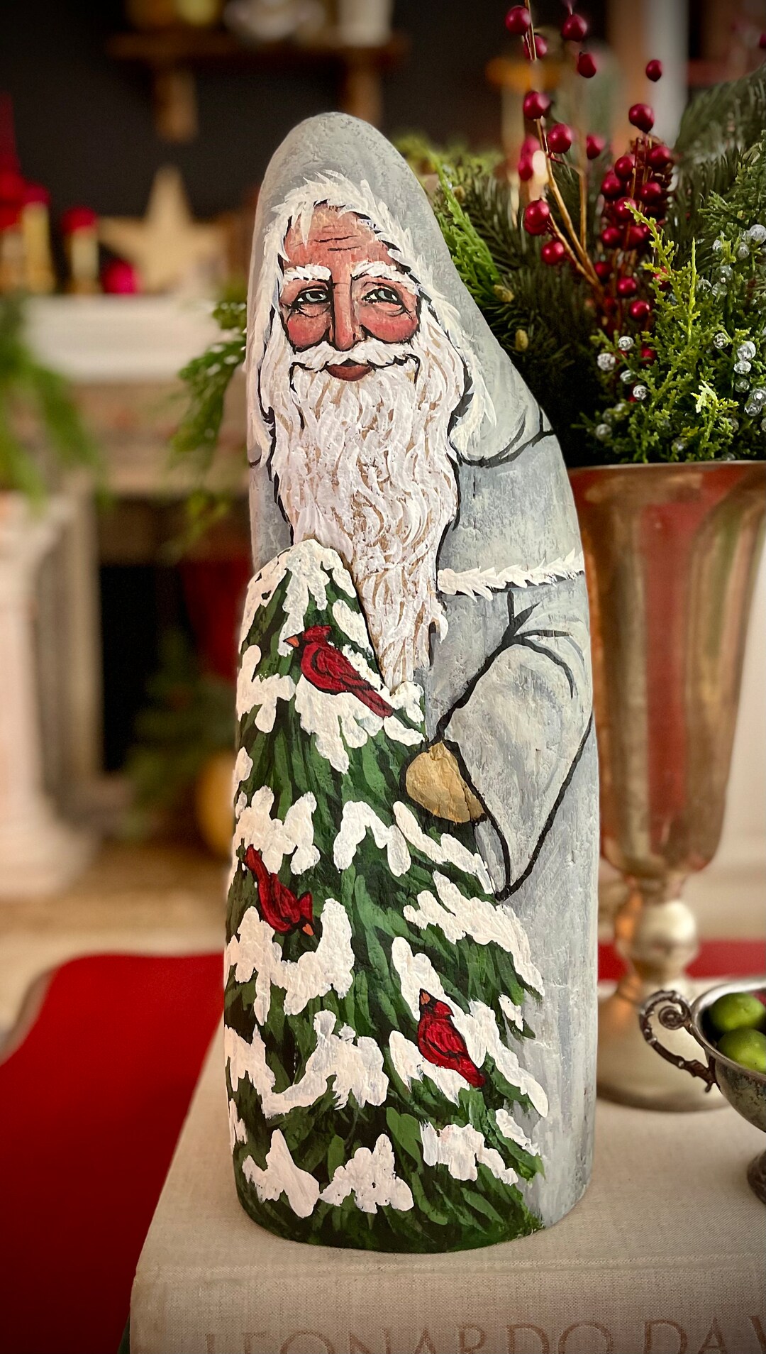 Large Cloaked Santa With Tree and Cardinals - Etsy