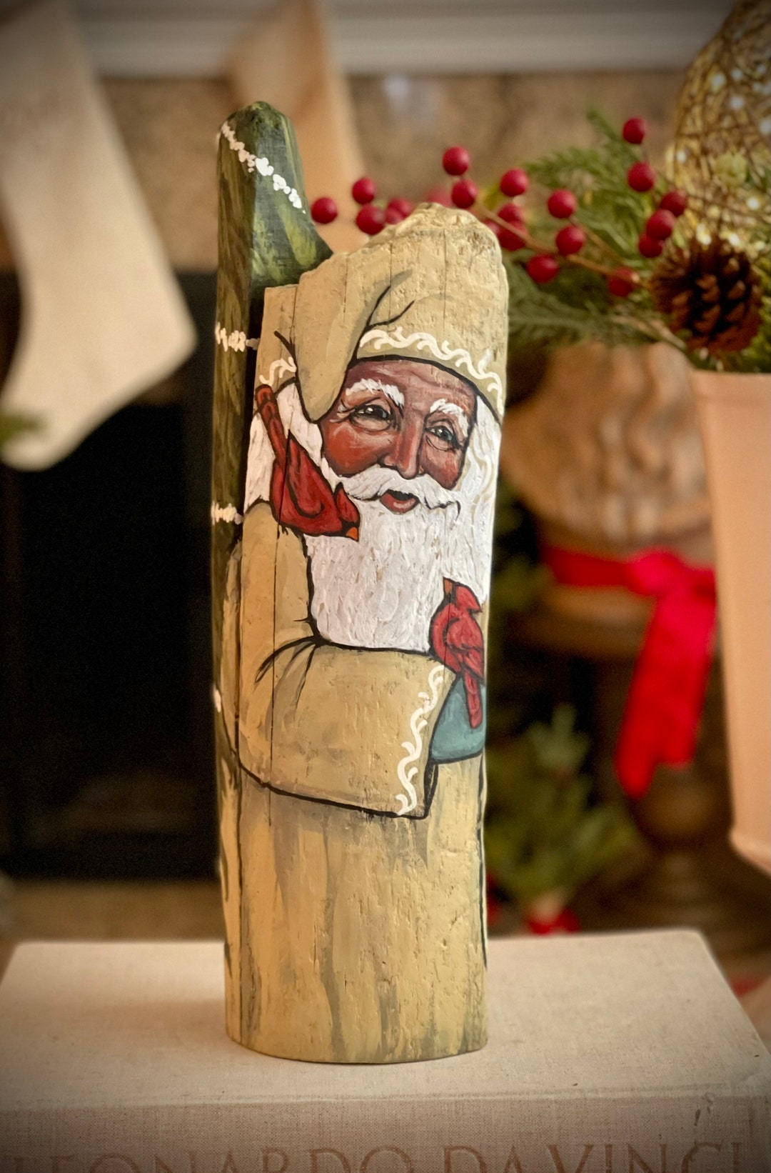 Golden Santa With Cardinals - Etsy