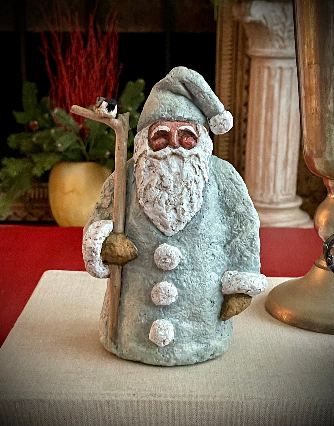 Gray Santa With Chickadee - Etsy