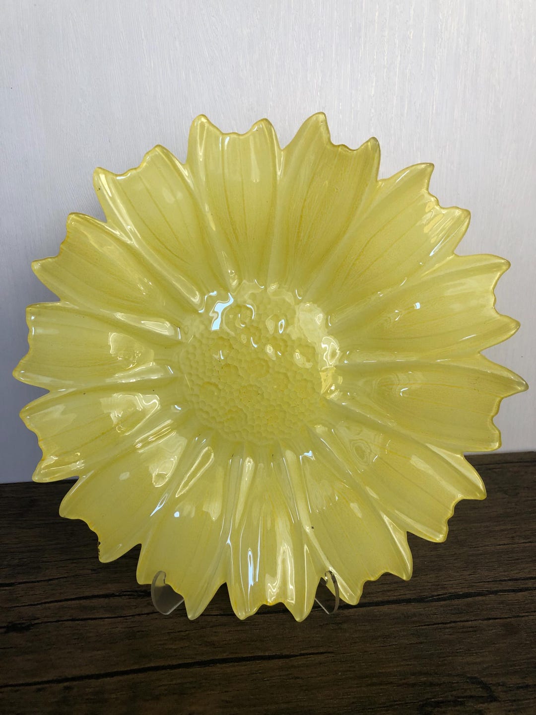 Vintage Large Akcam Glass Sunflower Plate | Handcrafted Yellow Art ...
