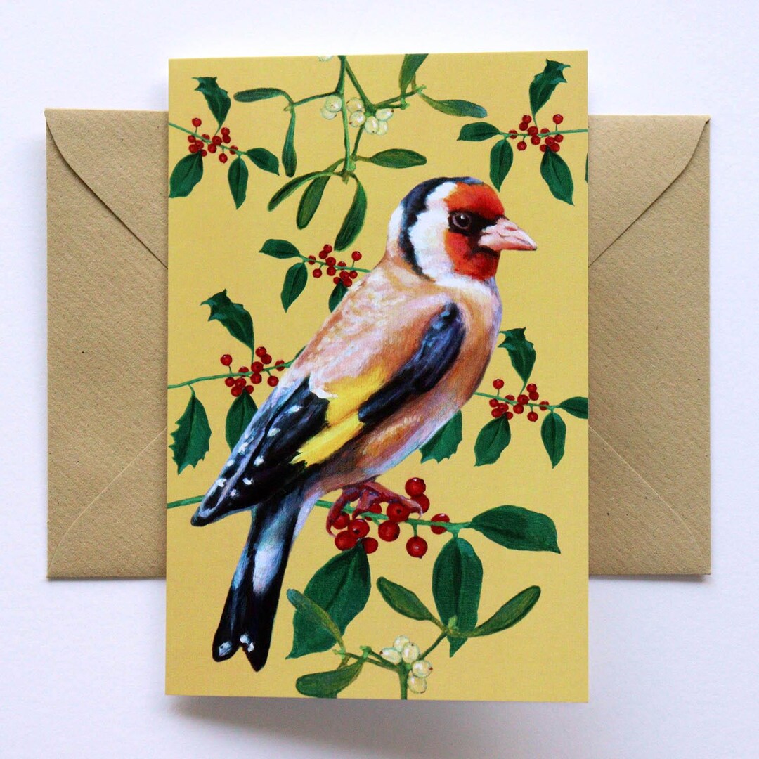 Dubbelzijdige kerstkaart / Puttertje / Distelvink / Blanco Binnenzijde ...