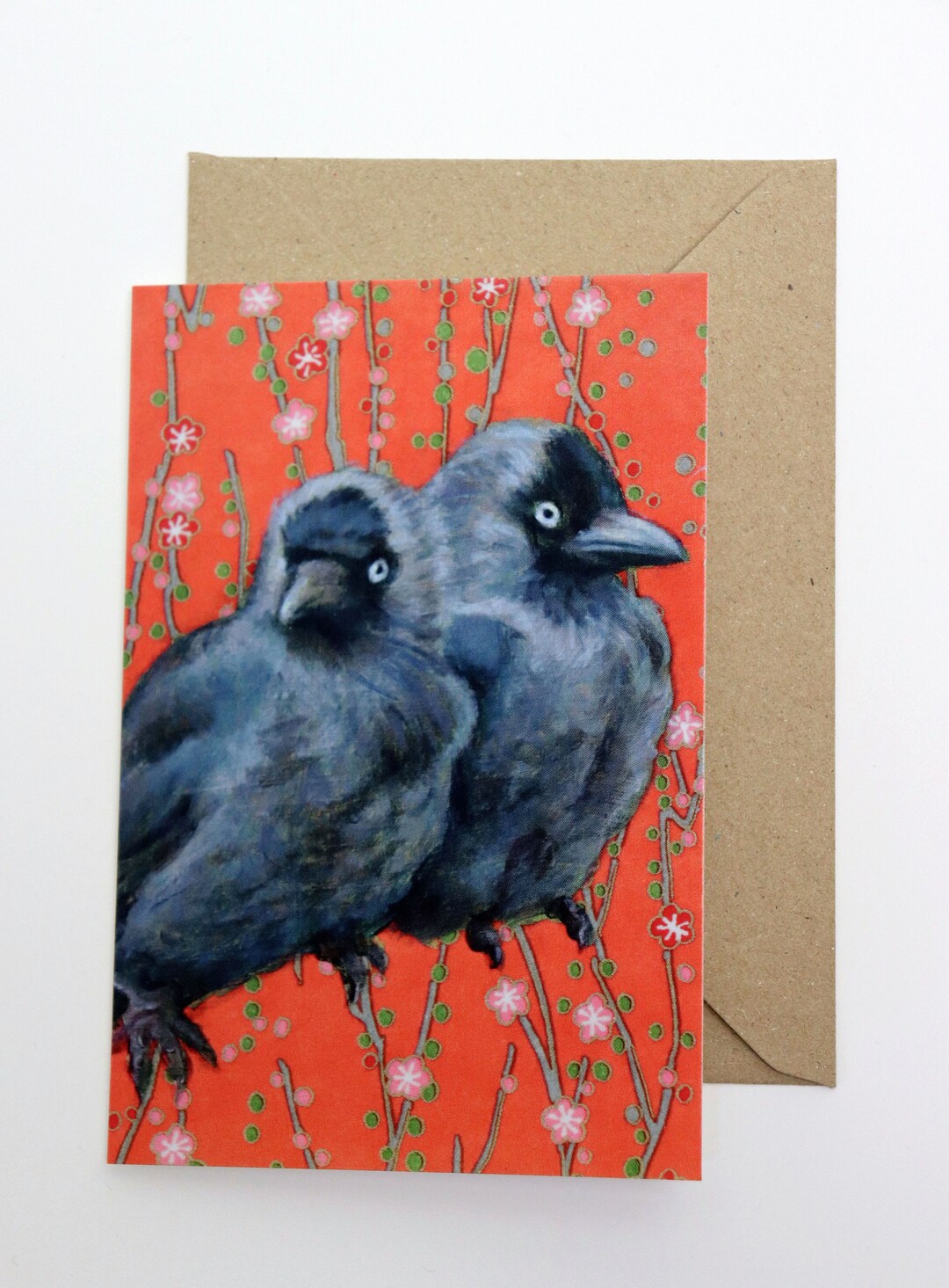 GREETING CARD Jackdaws Red / Birds / Blank Greeting Card From - Etsy