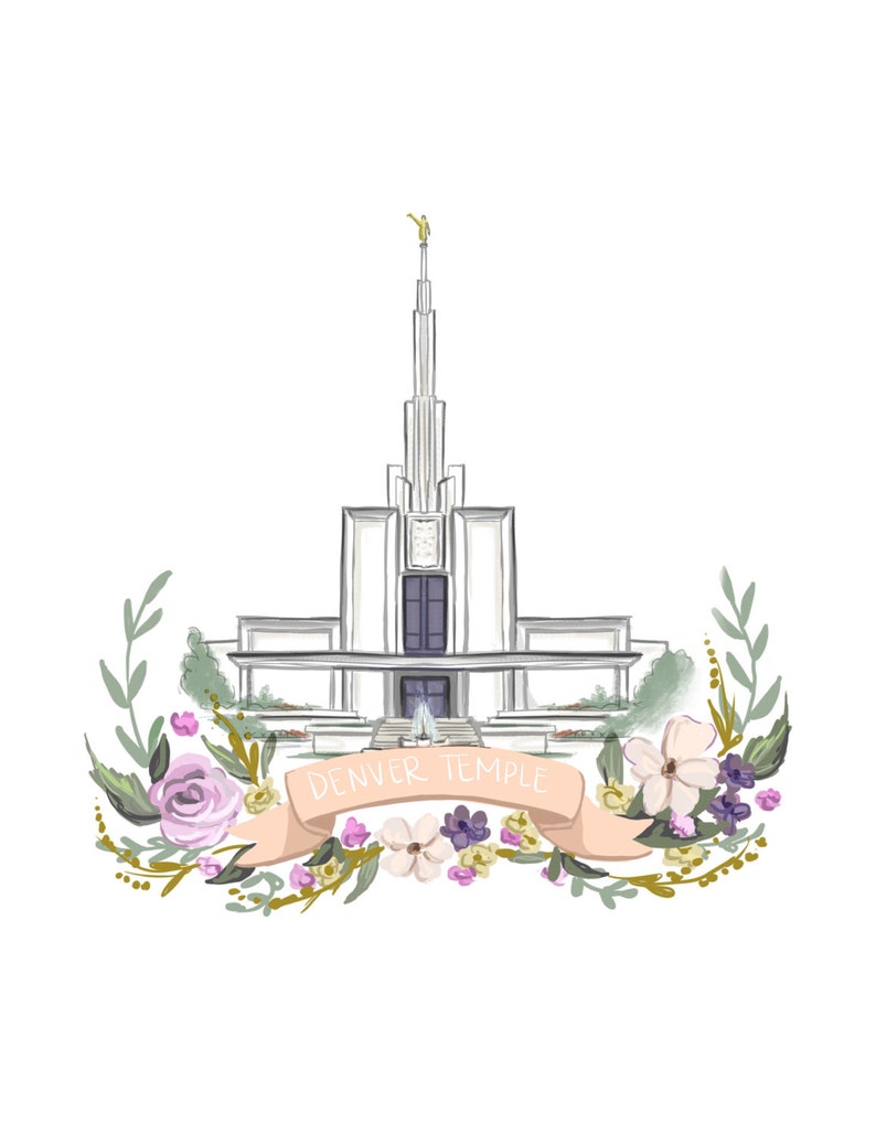 Denver LDS Temple, Colorado, Mormon Art Print, Flower Wreath, Wedding ...
