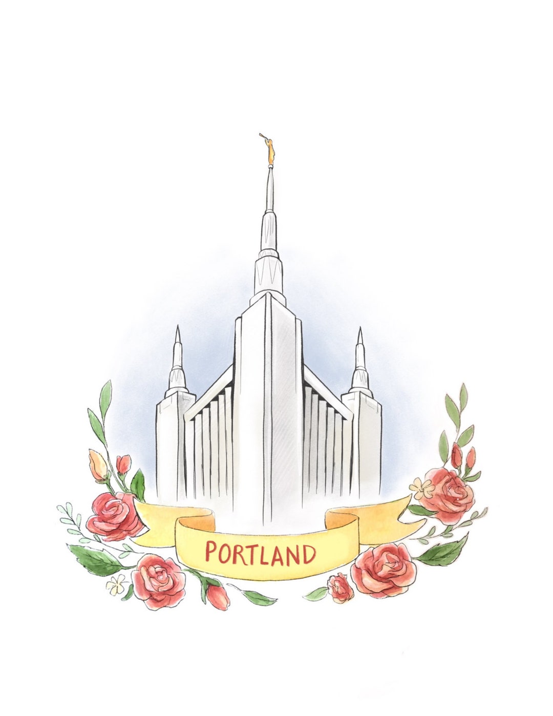 Portland LDS Temple, Latter Day Saint Painting, Floral Banner, Young ...