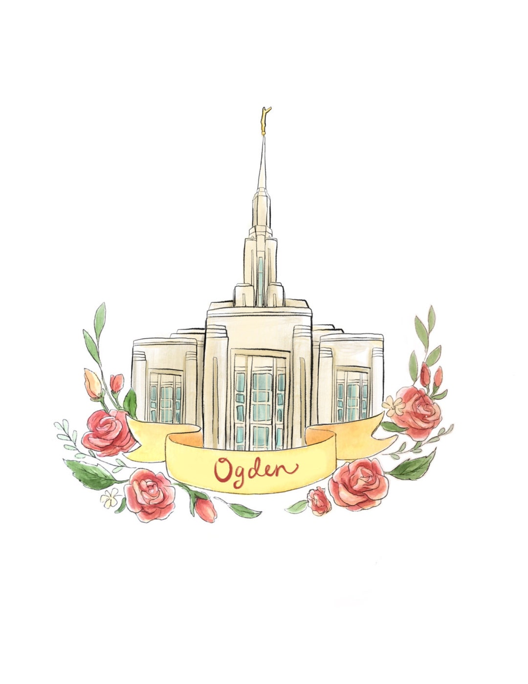 Ogden Utah LDS Temple, Mormon Art, Painting, Floral Banner, Young Woman ...