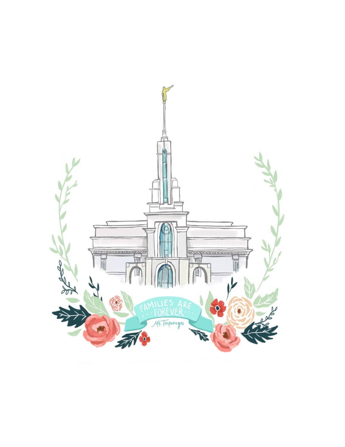 Families Are Forever, LDS Temple, Digital Painting, Flower Wreath ...