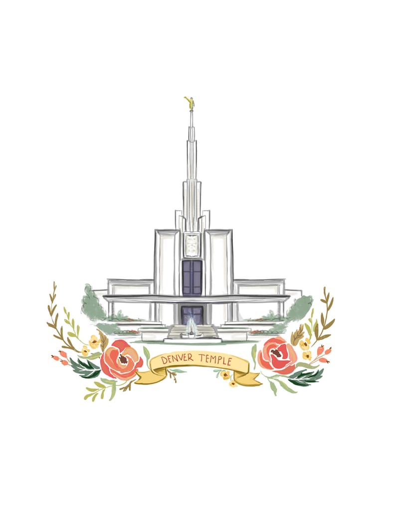 Denver LDS Temple, Colorado, Mormon Art Print, Flower Wreath, Wedding ...