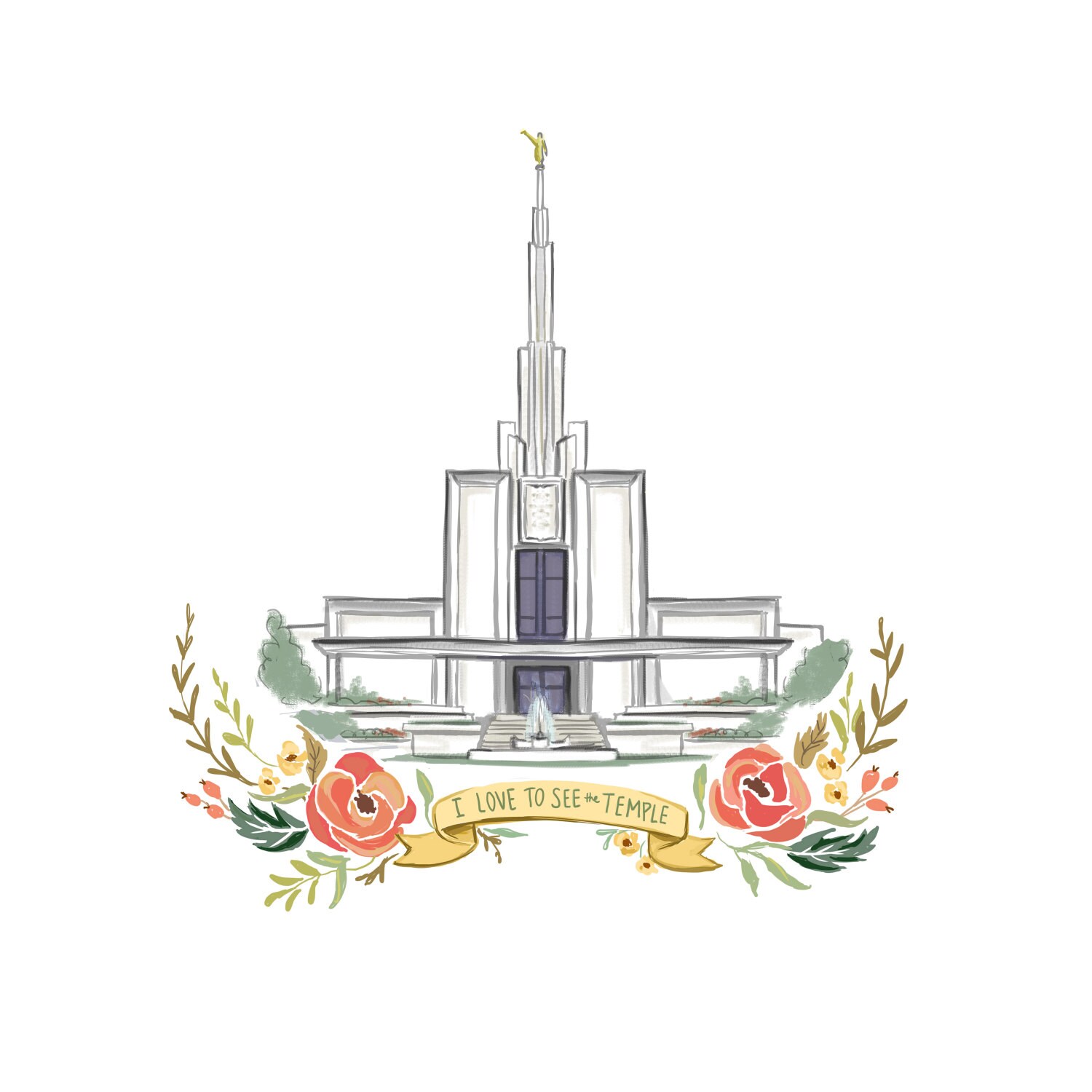 Denver LDS Temple, Colorado, Mormon Art Print, Flower Wreath, Wedding ...