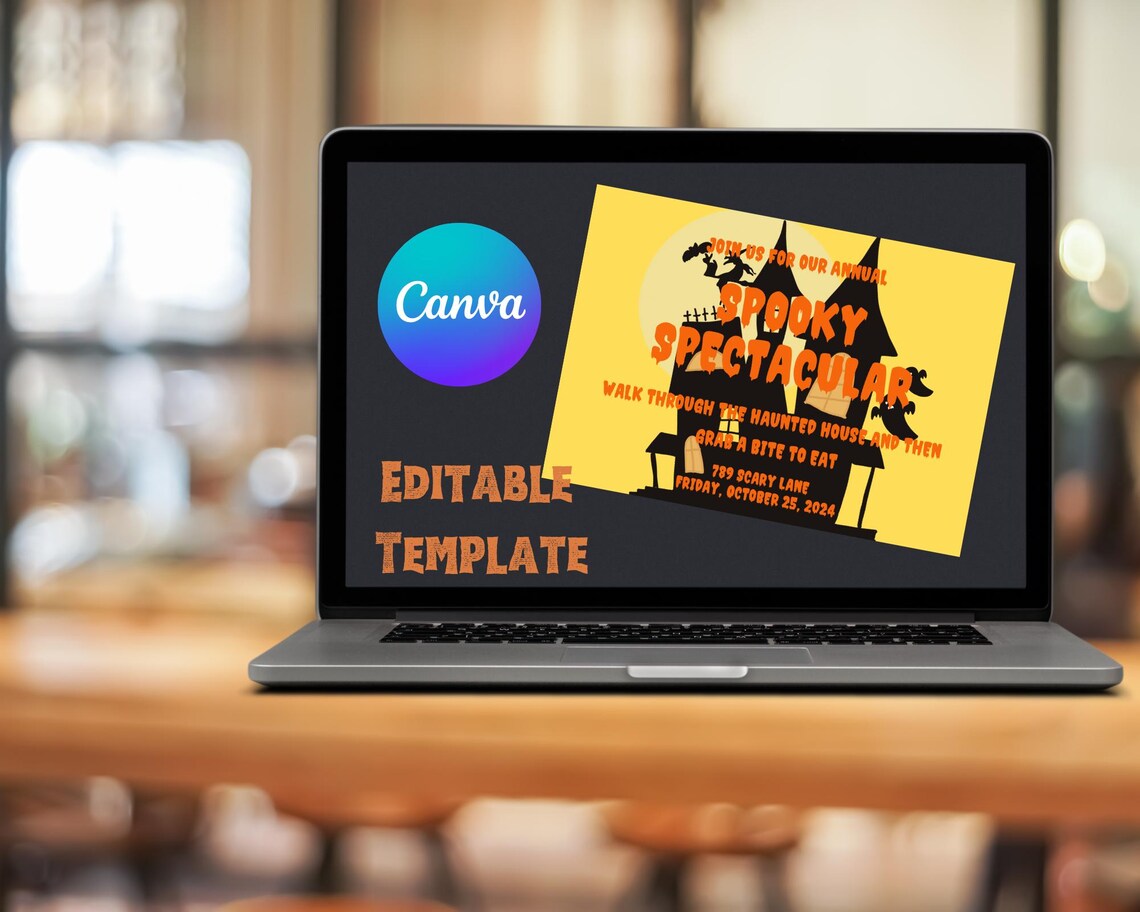 Editable Haunted House Halloween Invitation: Canva Template (digital ...
