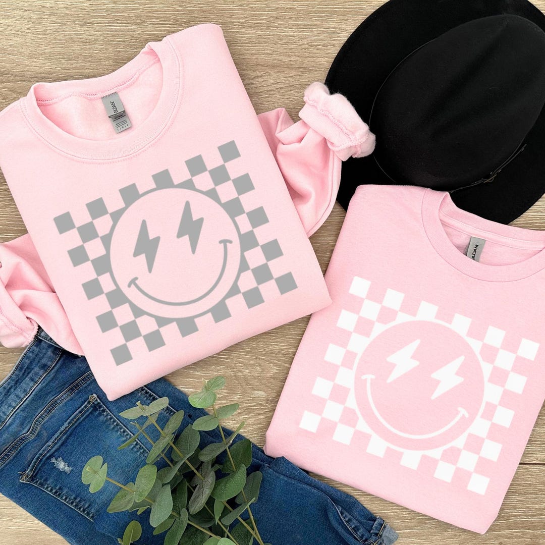 Checker Board Lightning Bolt Eyes Smiley Face Sweatshirt| Lightning ...