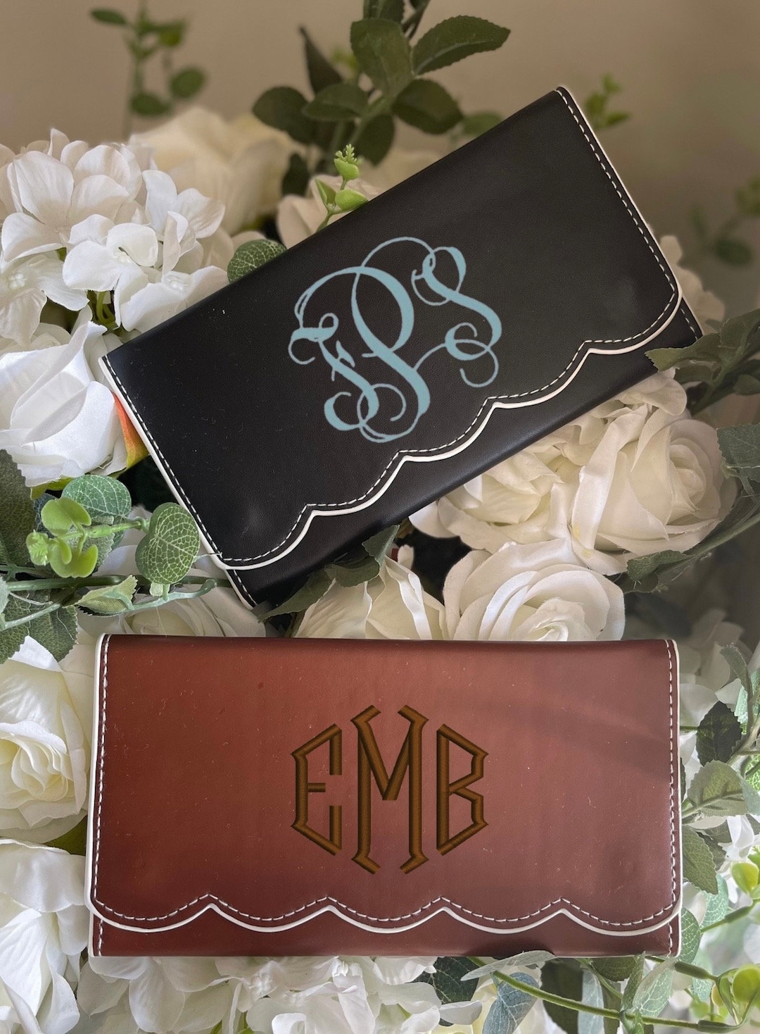 Monogrammed Scalloped Wallet |women’s Vegan Leather Wallet |custom Tri ...