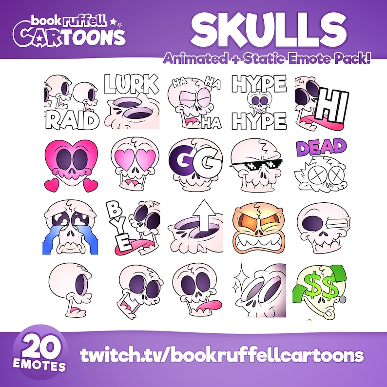 20x ANIMATED and STATIC Cute Skull Emotes for Twitch and Discord! Cute ...