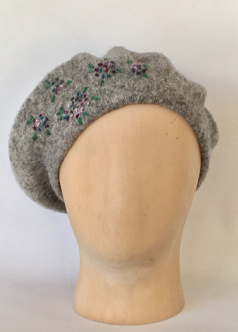 Grey Beret Unique Hand Embroidered Beret Dark Grey French - Etsy