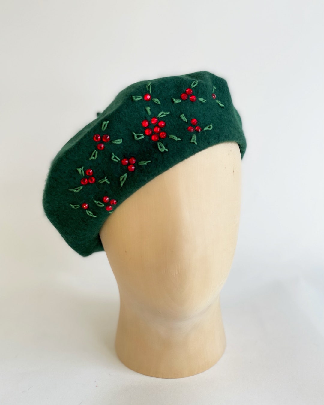 Green Beret,unique Hand Embellished Beret,forest Green French Beret ...