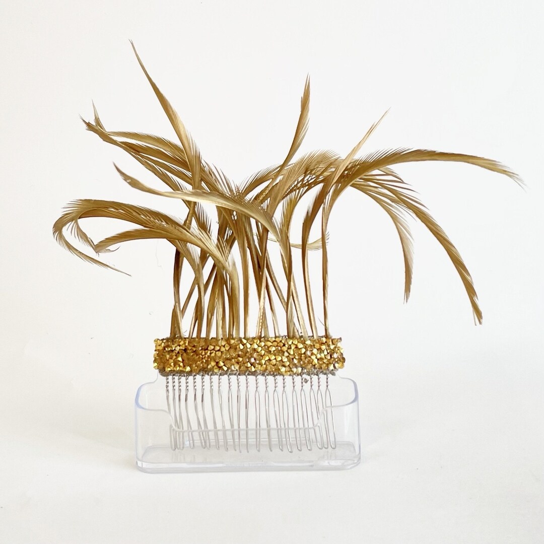 Gold Feather Hair Comb,gold Fascinator, Bridemaid Hair Comb,decorative ...