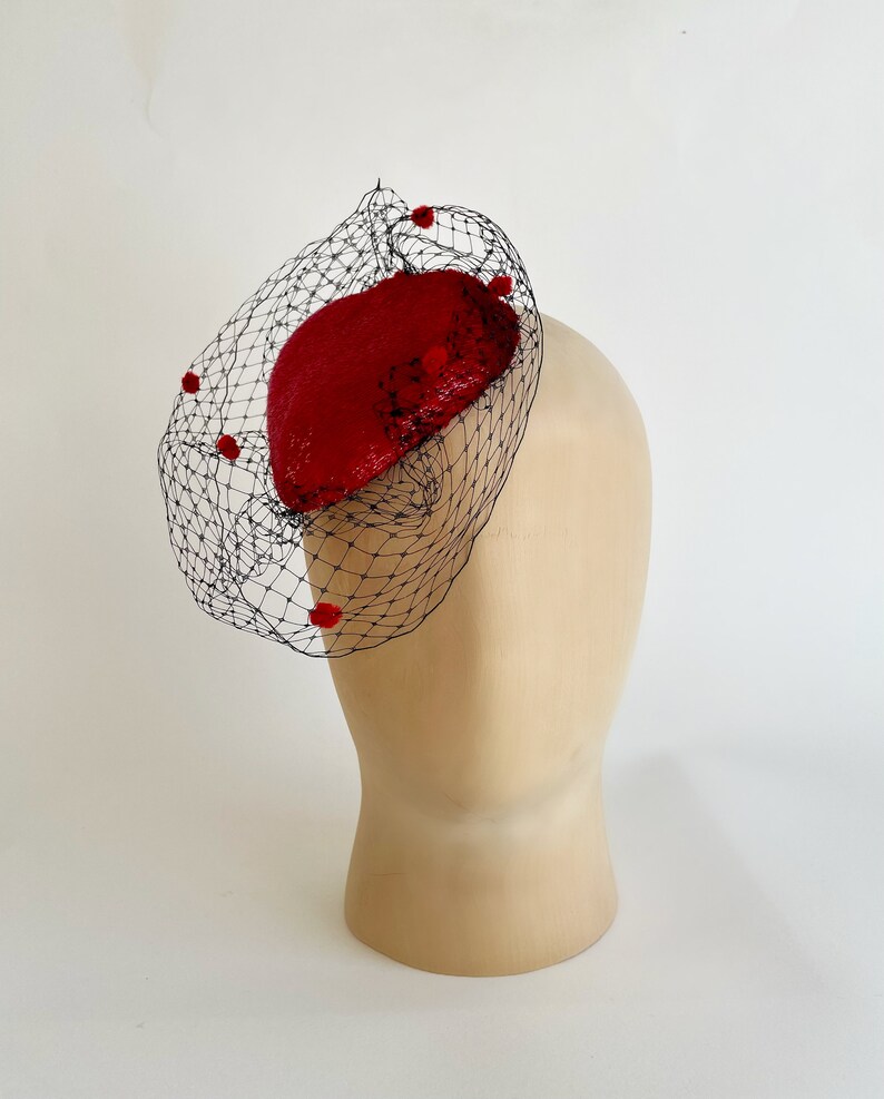 Red Heart Fascinator,scarlet Red Velvet Small Hat, Shimmering Red ...
