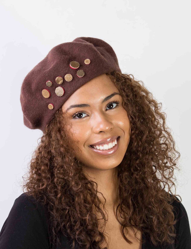 Unique Brown Beret French Wool Beret Chocolate Brown Soft Autumnwinter Womans Girl Hat Gold