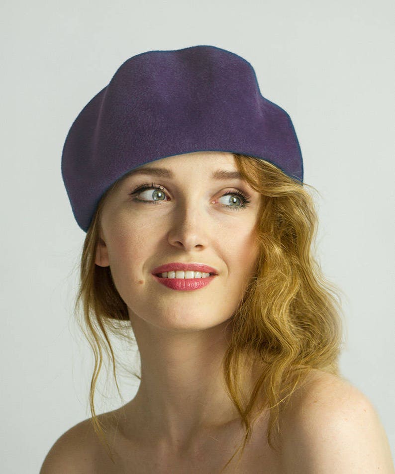 Dark Purple Felt Hat Aubergine Beret Plum Colour Hat Grape - Etsy