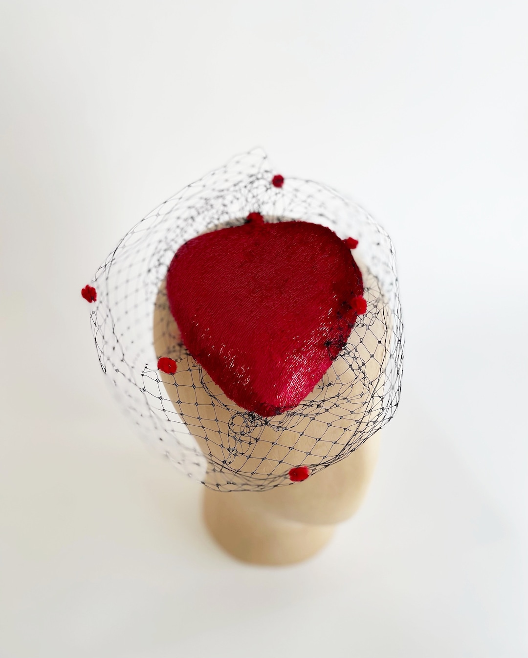 Red Heart Fascinator,scarlet Red Velvet Small Hat, Shimmering Red ...