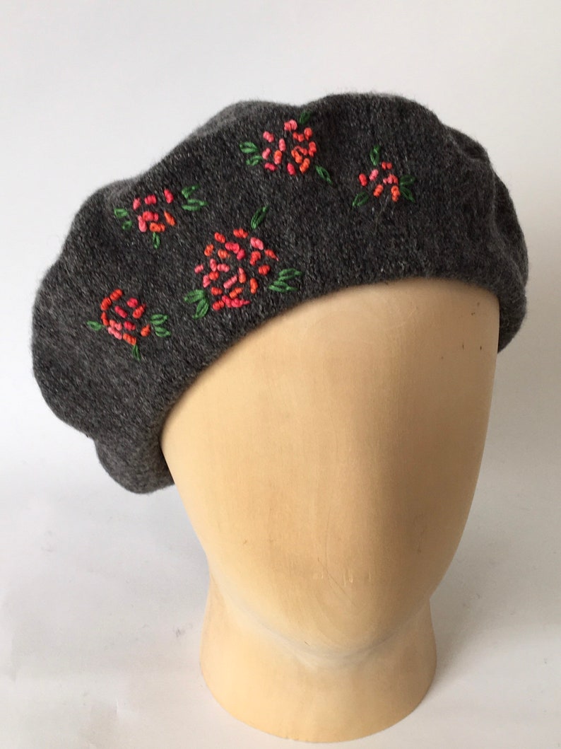Grey Beret Unique Hand Embroidered Beret Dark Grey French - Etsy