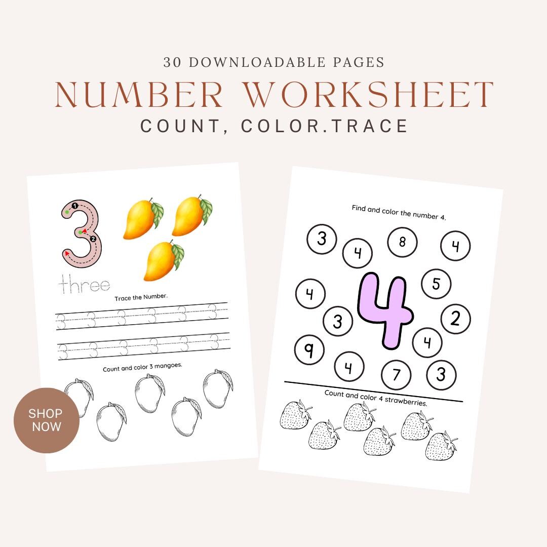 Number 1 to 10 Worksheet (count, Trace, Color) - Etsy