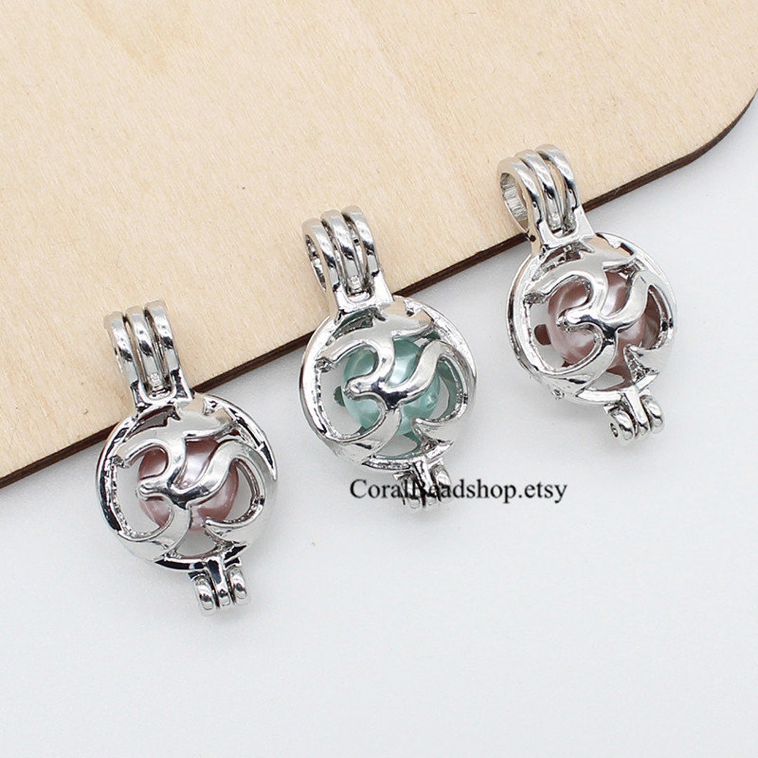 5pcs Openable Mini Yoga OM Ohm Pearl Cage, Double-sided Lava Bead Cage ...