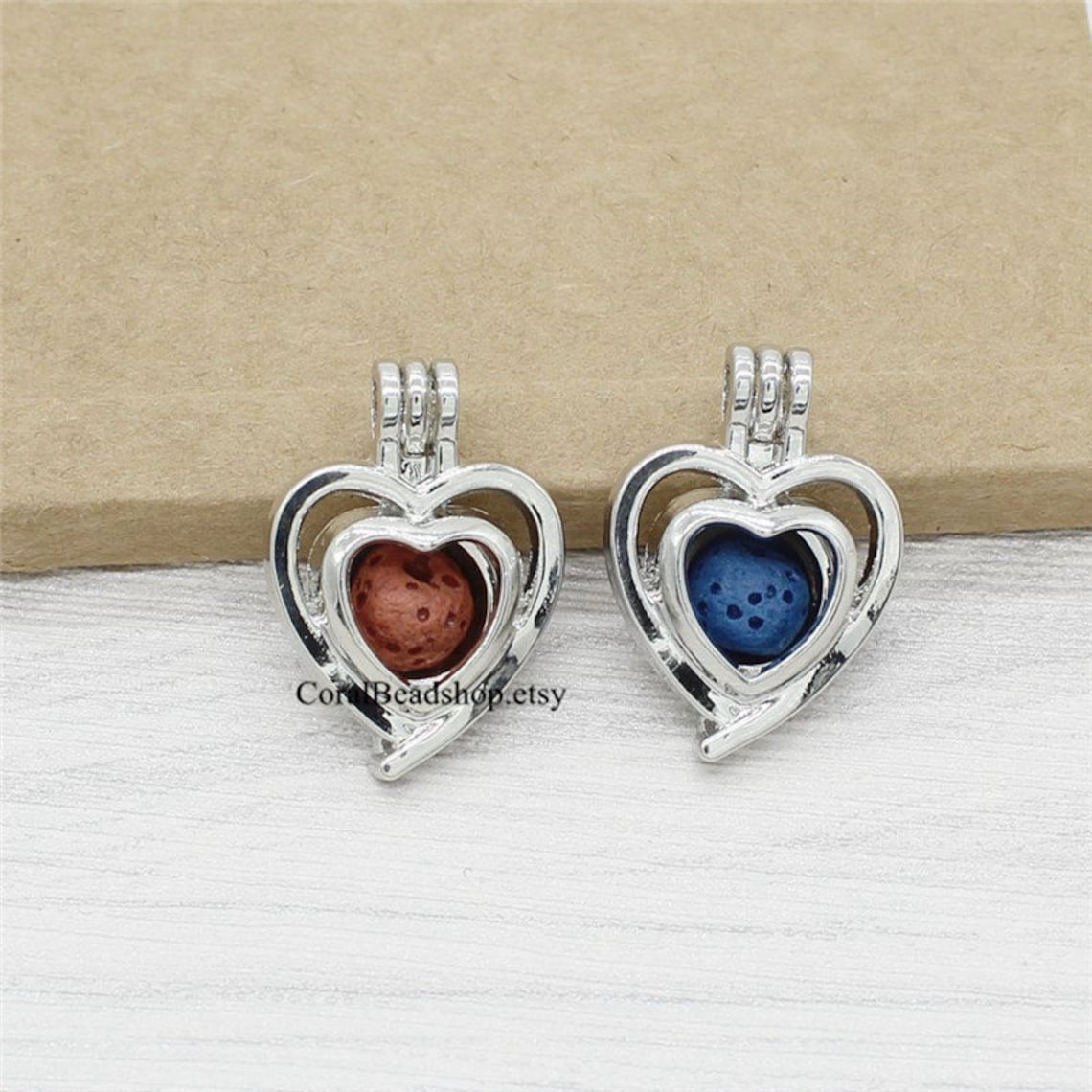 5pcs Love Heart Pearl Cage Locket Silver Plated Lava Bead Pearl Cage ...