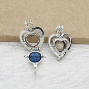 5pcs Love Heart Pearl Cage Locket Silver Plated Lava Bead Pearl Cage ...