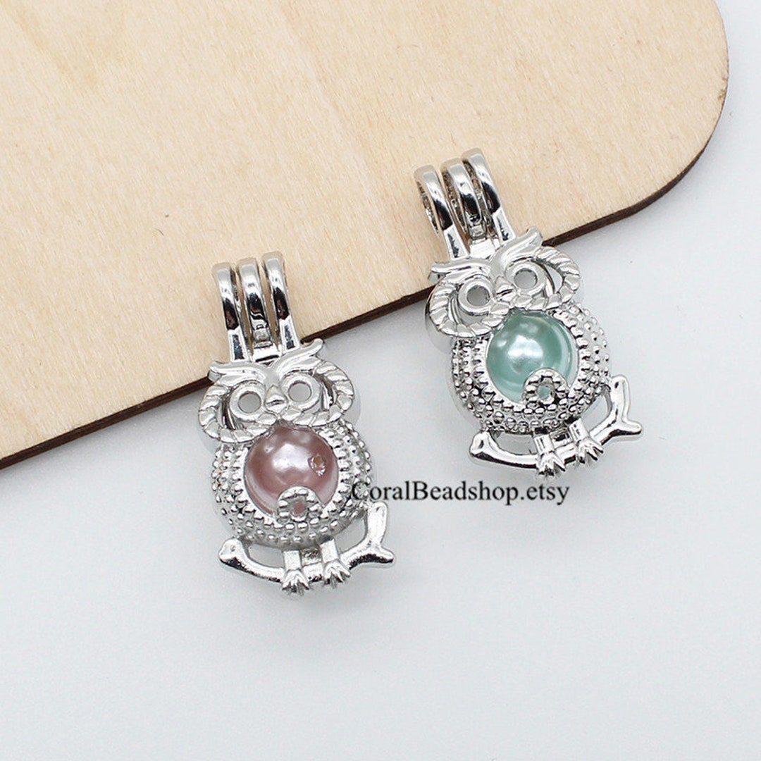 5pcs Openable Cute Mini Owl Oyster Pearl Cage Pendant Dull Silver ...