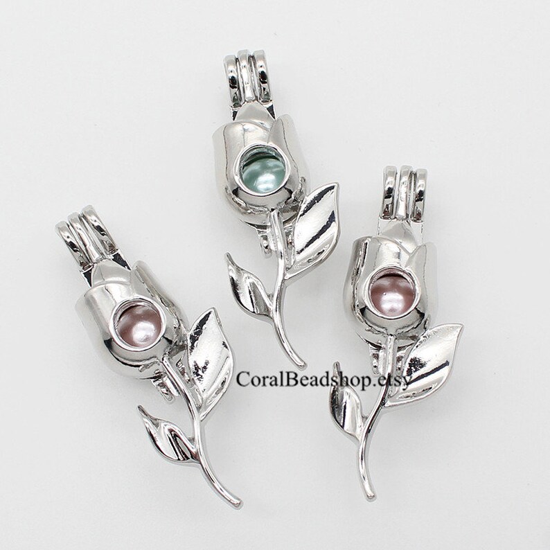 5pcs Rose Flower Oyster Pearl Cage Pendant Dull Silver Plated - Etsy