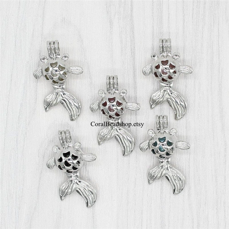 5pcs Cute Little Goldfish Cage Lockets Dull Silver Lava Bead - Etsy