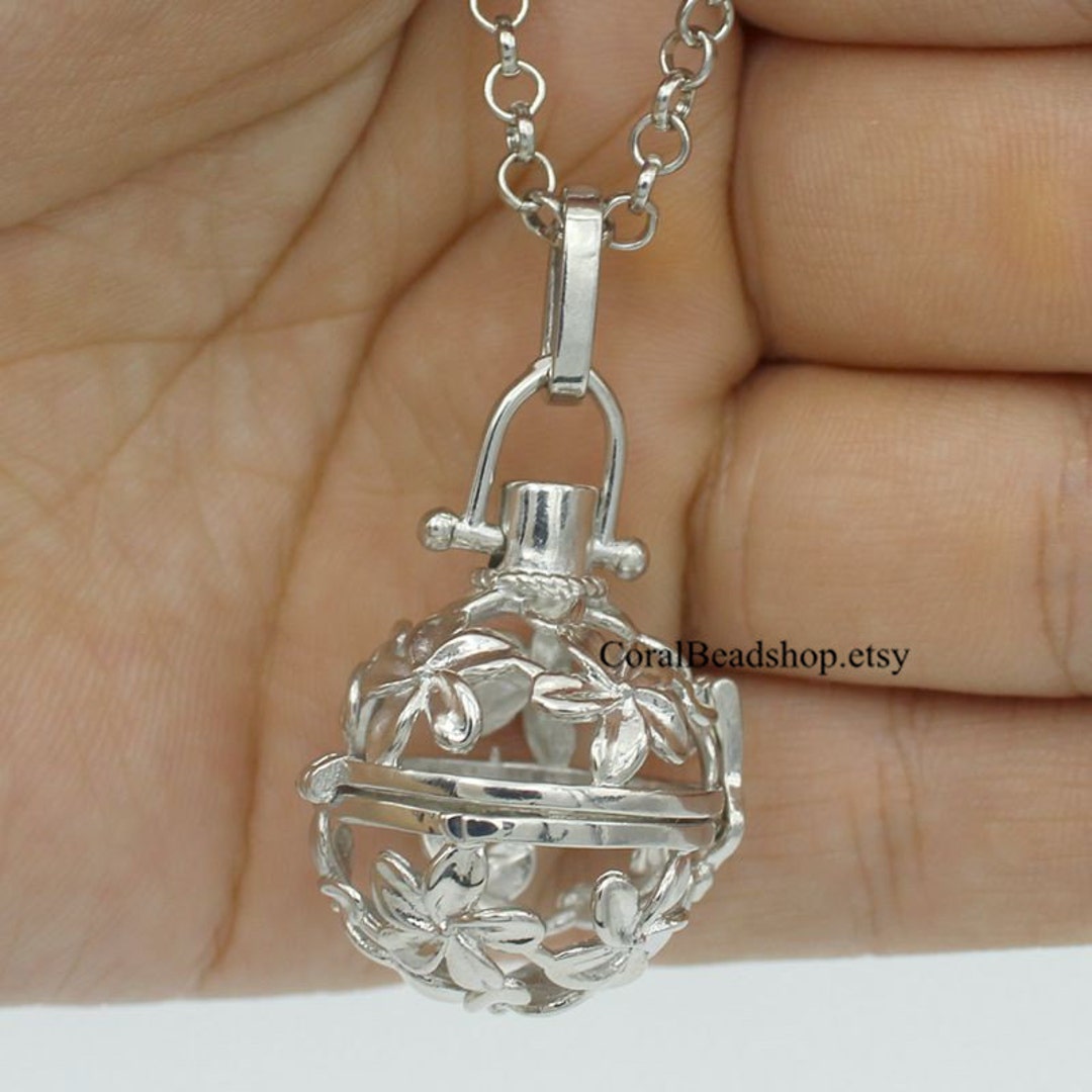 1pc Filigree Hollow Flower Cage Locket Mexican Bola Ball Locket Pendant ...