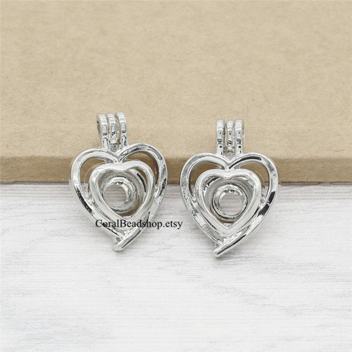 5pcs Love Heart Pearl Cage Locket Silver Plated Lava Bead Pearl Cage ...
