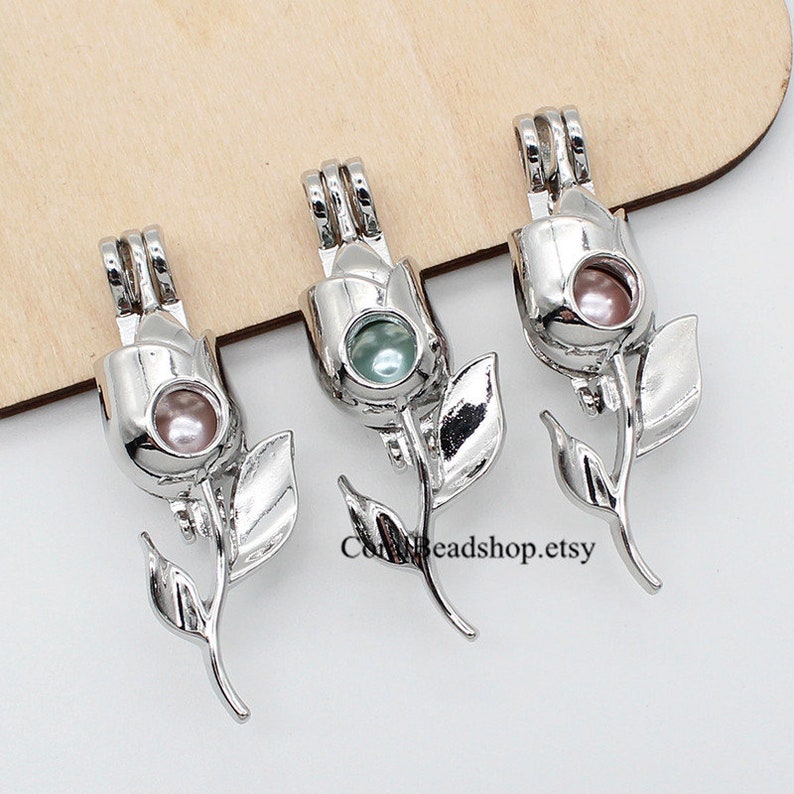 5pcs Rose Flower Oyster Pearl Cage Pendant Dull Silver Plated - Etsy