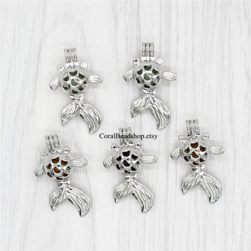 5pcs Cute Little Goldfish Cage Lockets Dull Silver Lava Bead - Etsy
