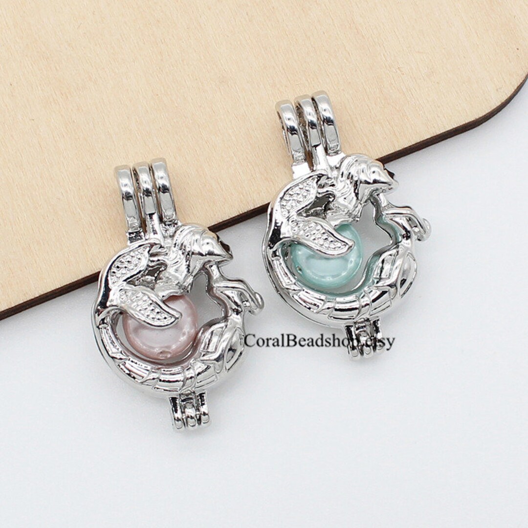 5pcs Openable Sea Mermaid Oyster Pearl Cage Pendant Dull Silver Plated ...