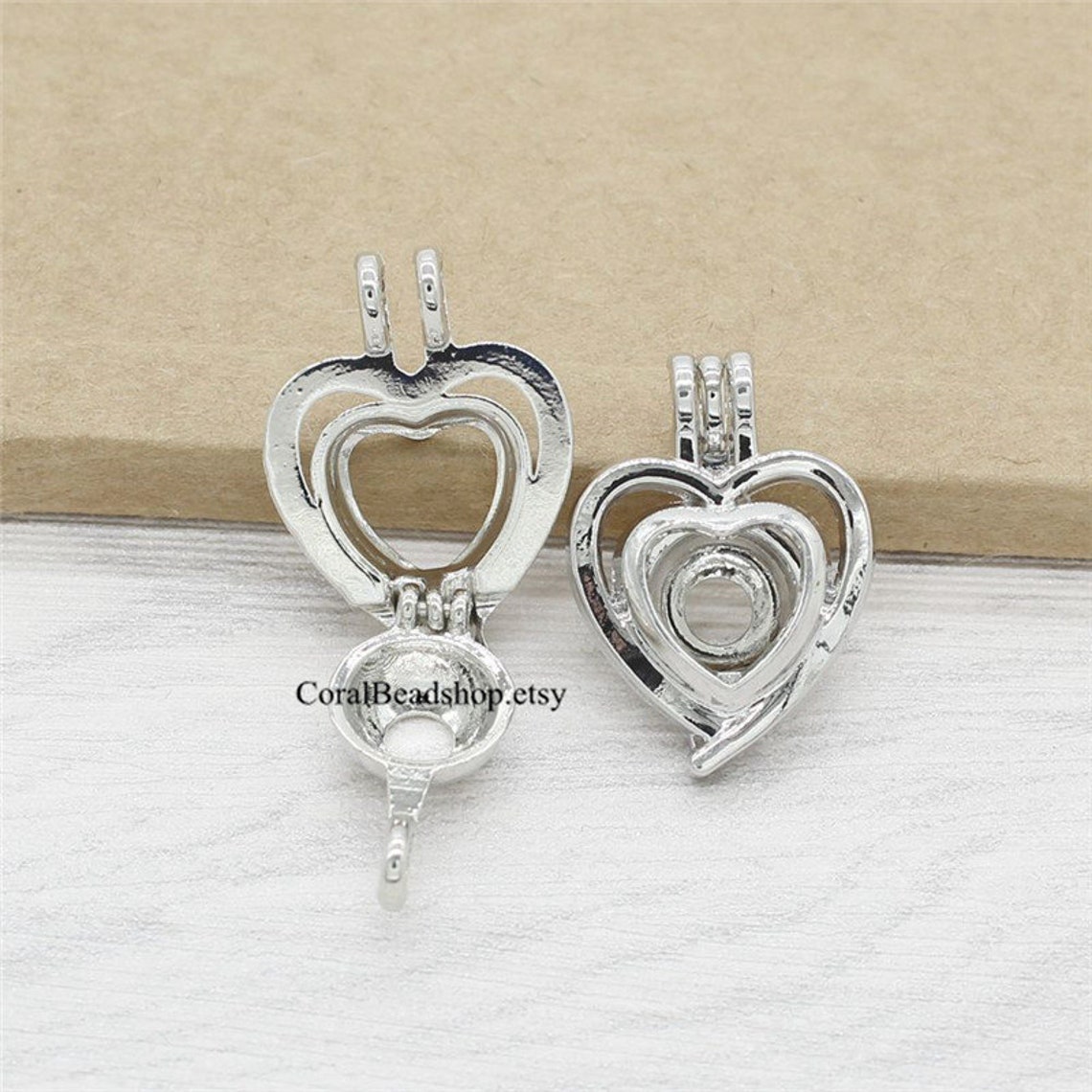 5pcs Love Heart Pearl Cage Locket Silver Plated Lava Bead Pearl Cage ...