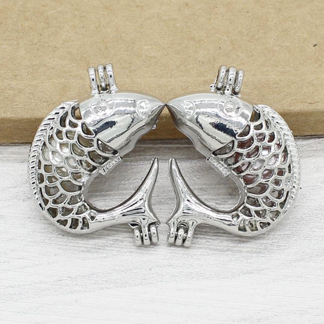 5pcs Openable Fish Pearl Cage Locket Silver Plated Lava Bead Pearl Cage ...