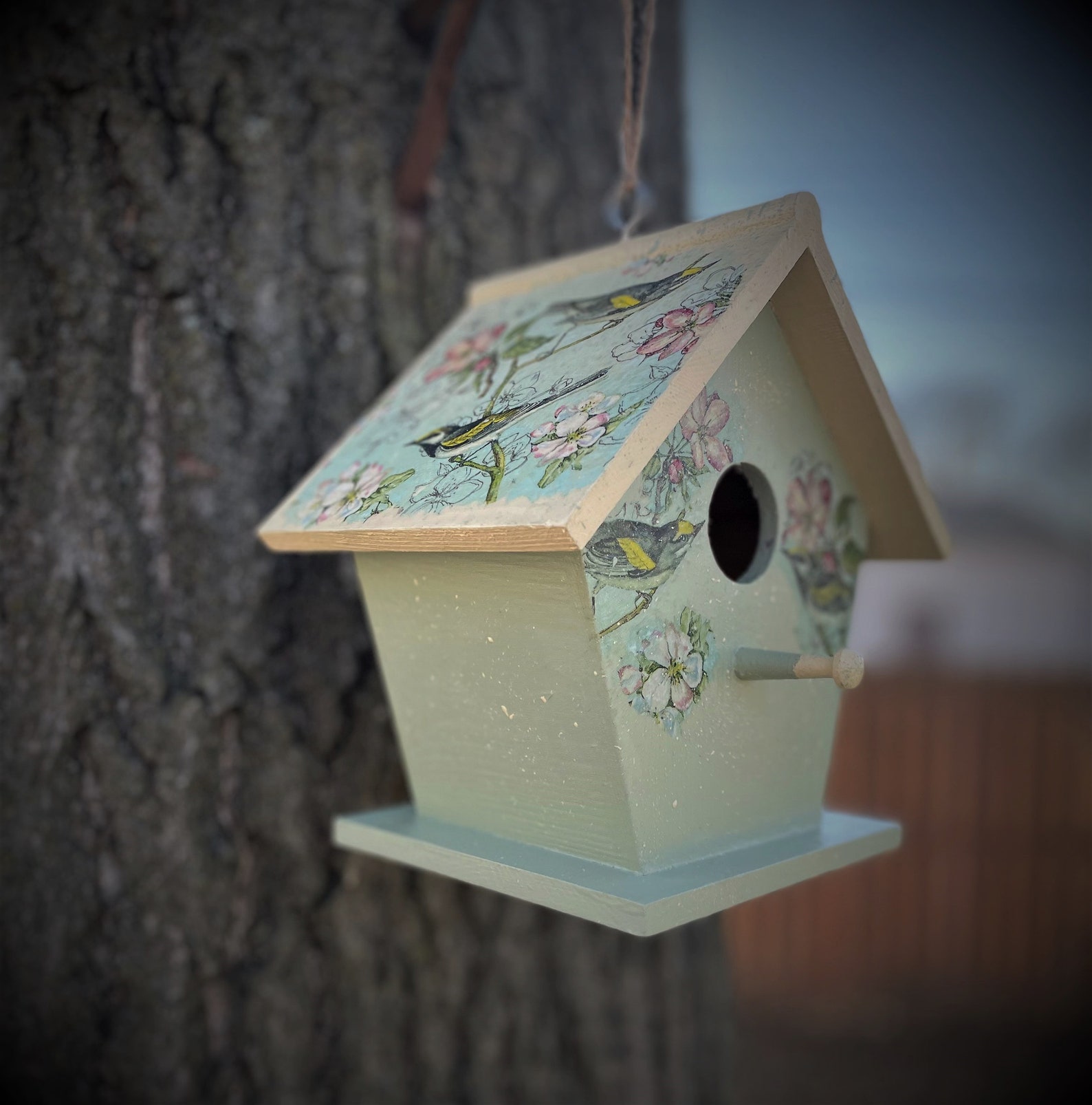 Country Bird House Green Bird House Flower With Birds Bird House Hand ...